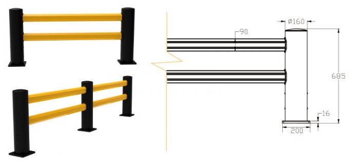 Double Rail Fence Warehouse Safety Barrier Traffic Guardrails